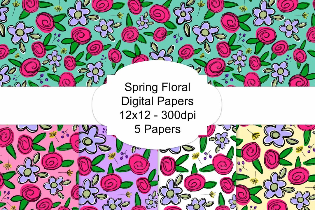 Spring Floral Seamless Print Digital Paper Scrapbook Paper 12x12 ...