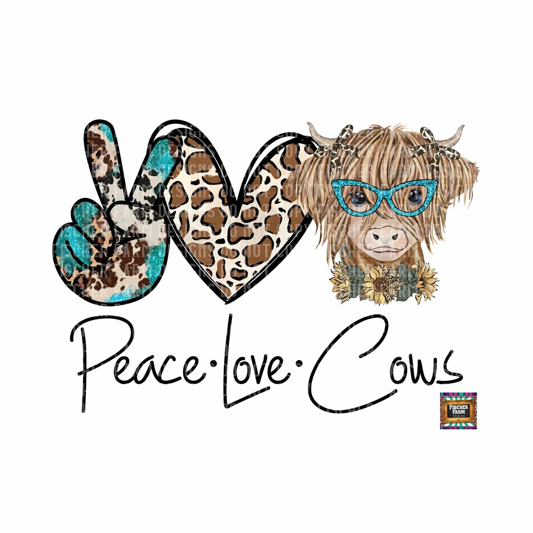 Peace Love Cows Long Haired Cow Cowhide Leopard Farm - Etsy