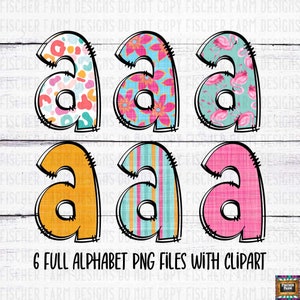 Summer PNG Alphabet Bundle, Doodle Alphabets, Flamingo, Crab, Sunshine ...