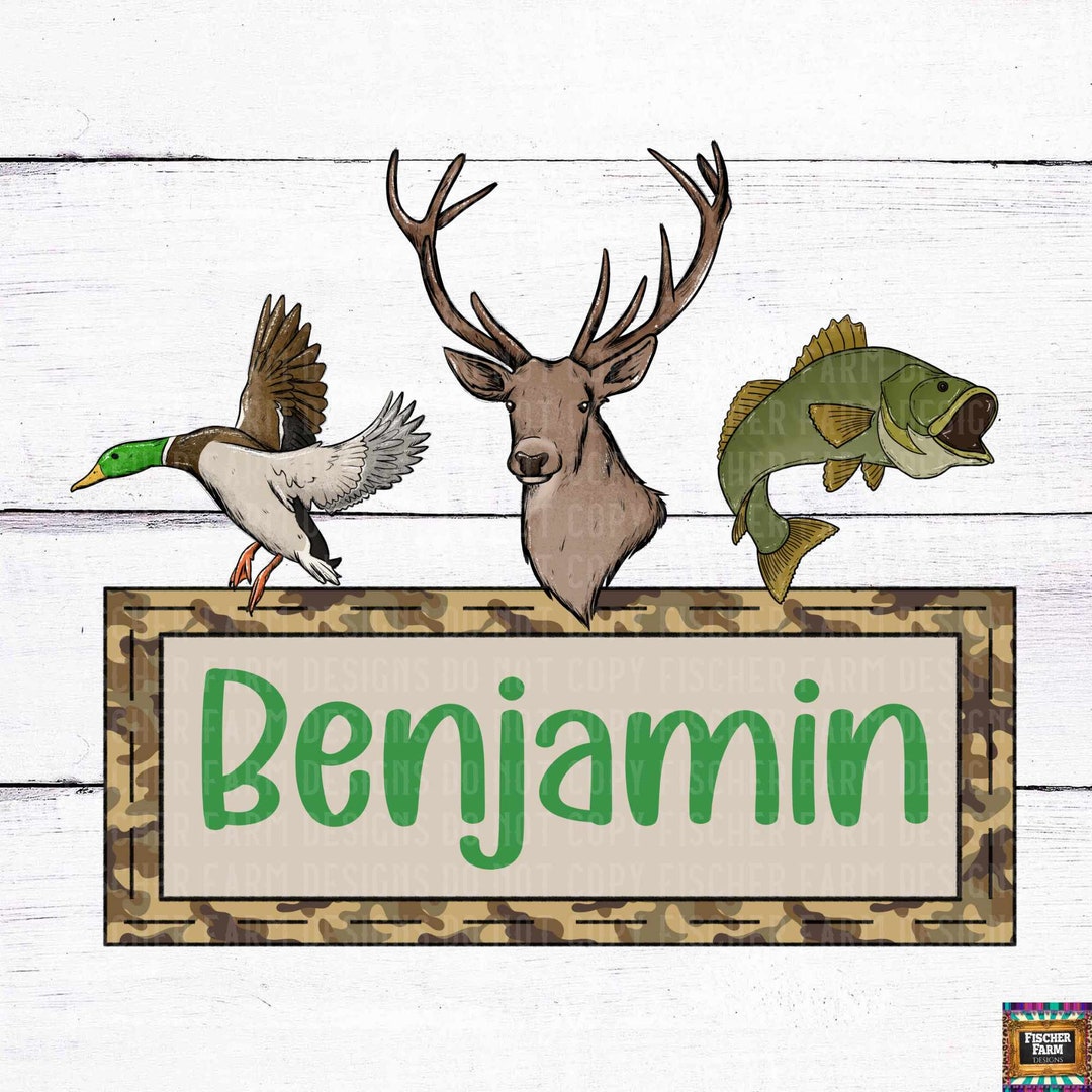 Bass, Deer and Duck Trio Hunting Nameplate, Kids Design, Camouflage ...