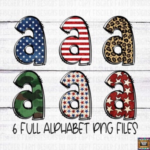 4th of July Patriotic PNG Alphabet Bundle, Doodle Alphabets, USA, Flag ...