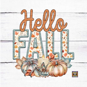 Hello Fall, Pumpkins, Sunflowers, Butterfly, Candles, Leaves, Plaid ...
