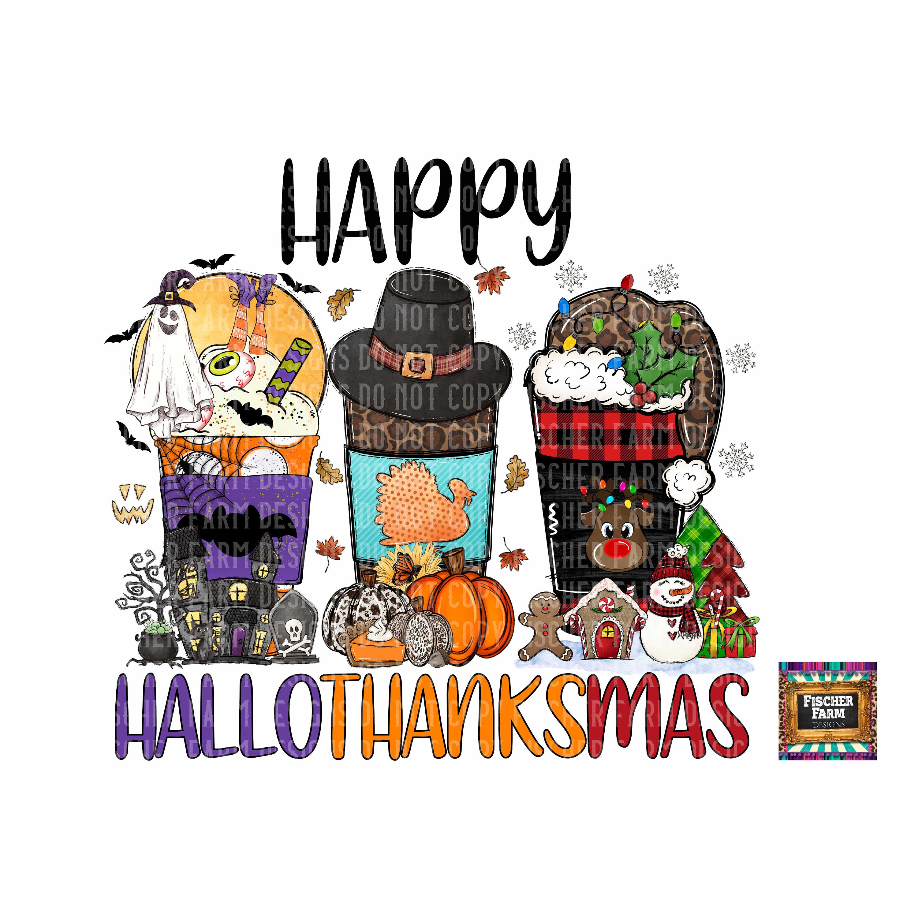 Happy Hallothanksmas Santa Coffee Leopard Merry Christmas - Etsy