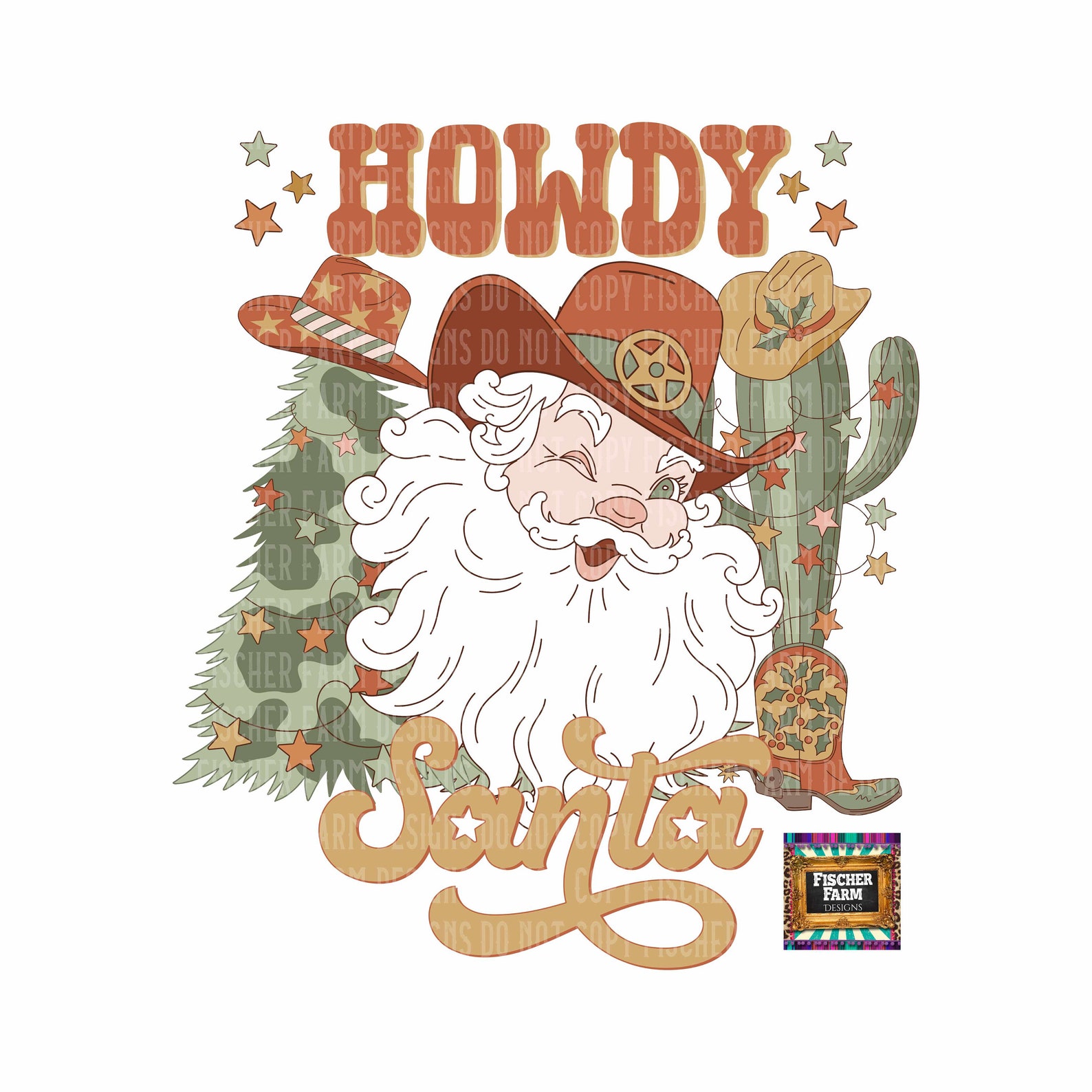 Howdy Santa Christmas Retro Cowhide Christmas Lights - Etsy