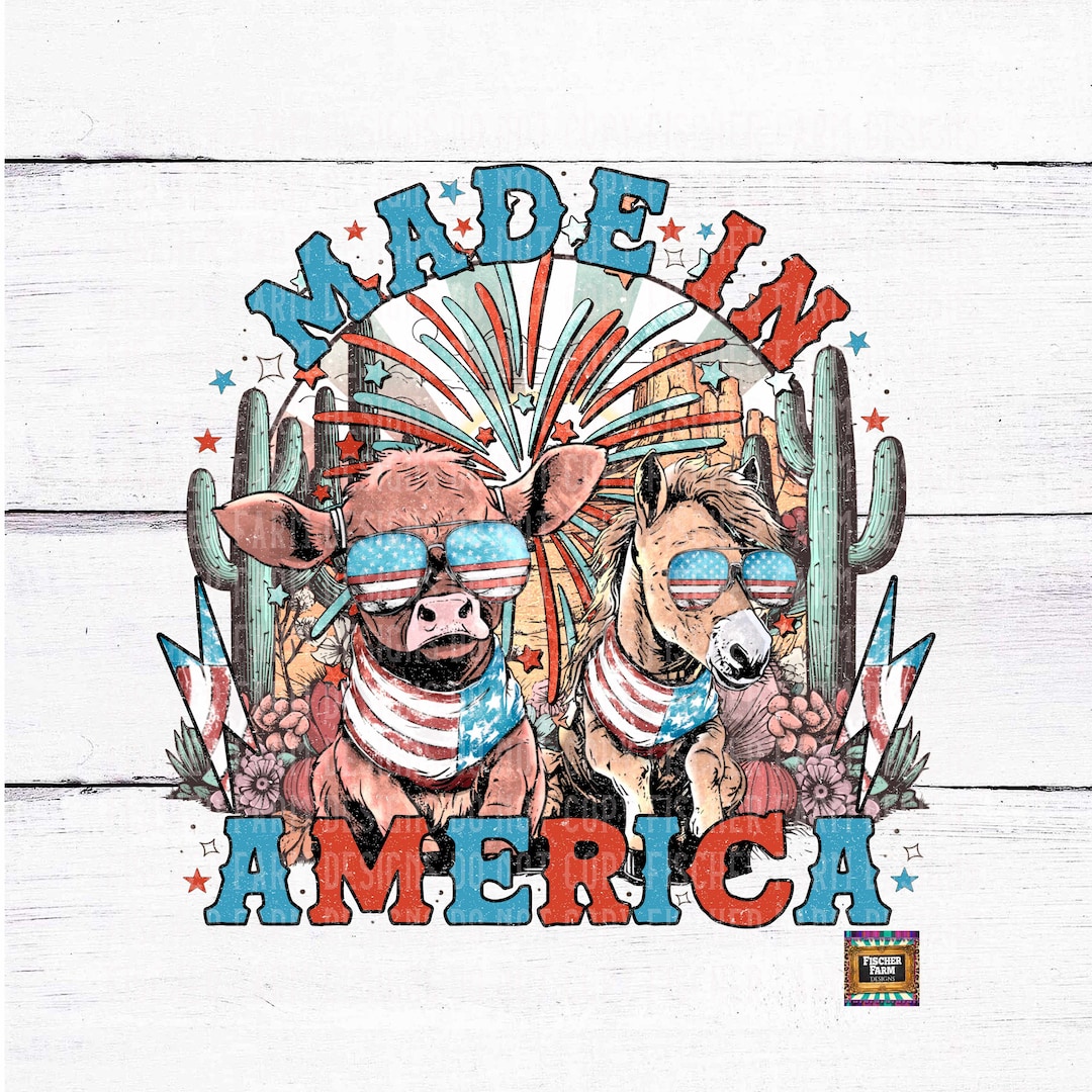 Made in America, Western, 4th of July, Donkey, Cow, Retro, America ...