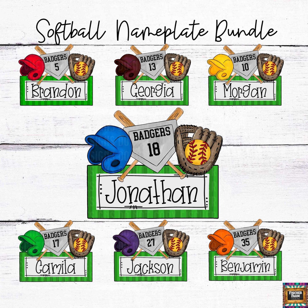 Softball Bundle Trio Name Plates, Boy, Girl, Name Customized Softball ...