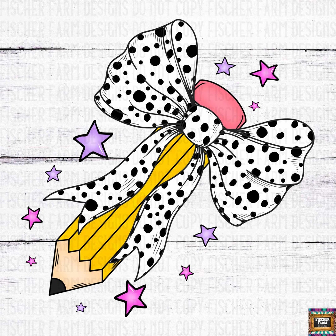 Back to School, Teacher, Coquette Bow, Dalmatian Dots Print Bow, Pencil ...