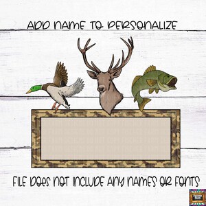 Bass, Deer and Duck Trio Hunting Nameplate, Kids Design, Camouflage ...