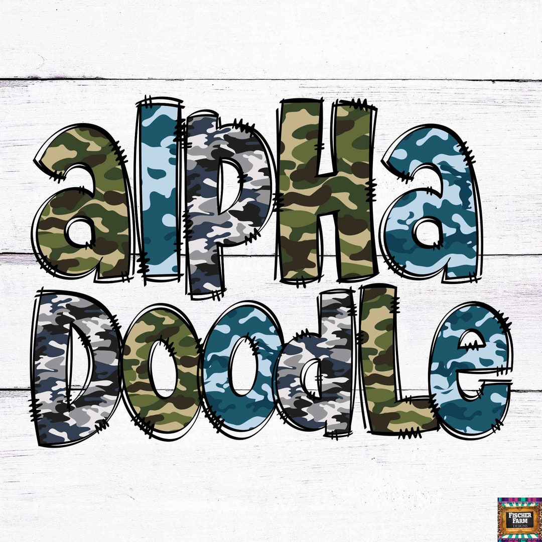 Camo Doodle Alphabet Letters Bundle, Fathers Day, Military, Camouflage ...