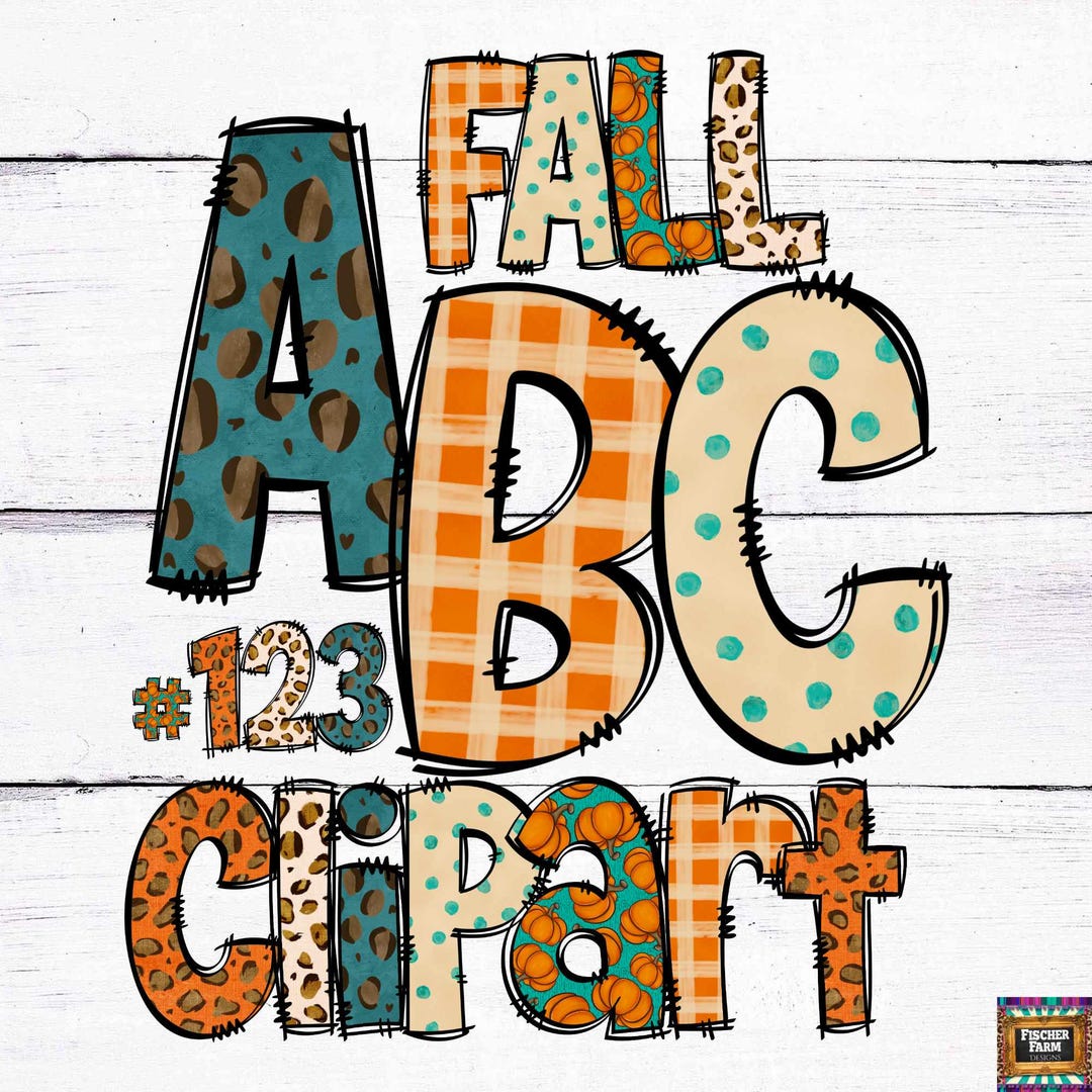 Fall Doodle Letters Clip Art, Pumpkins, Customize Name, Leopard, Leaves ...