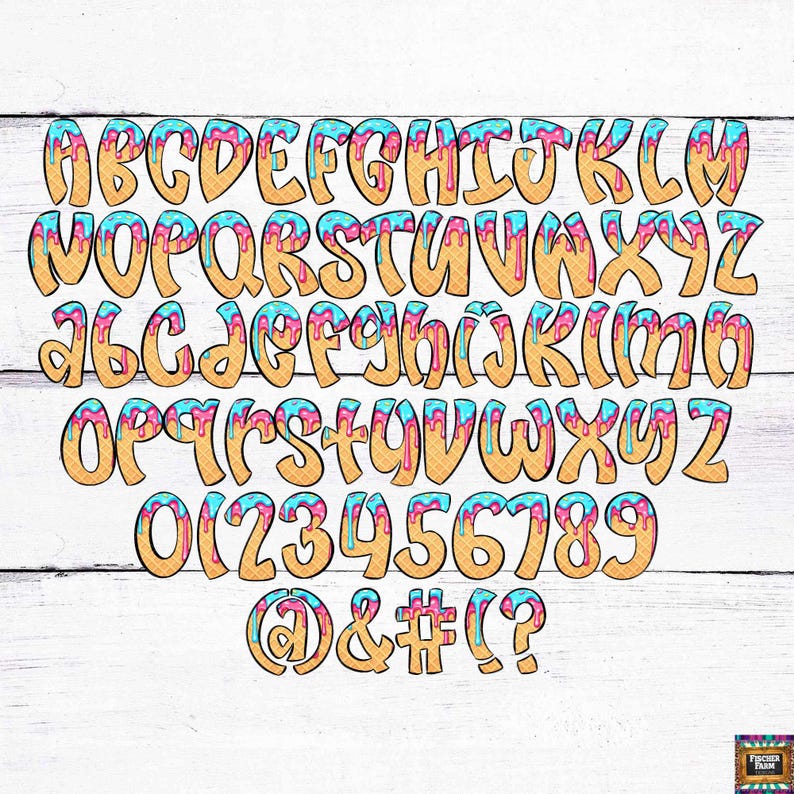 Ice-cream Drip Doodle PNG Alphabet ,dessert Alphabet Bundle, Ice Cream ...