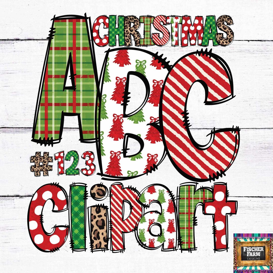 Christmas Doodle Alphabet, Merry Christmas, Trees, Santa, Peppermint ...