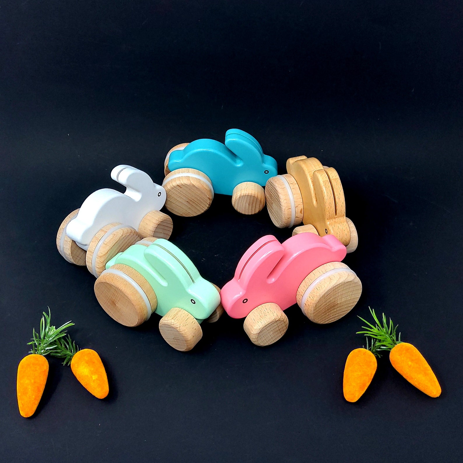 Children's Wooden Toy Push Along Rabbit Natural Hopping - Etsy UK