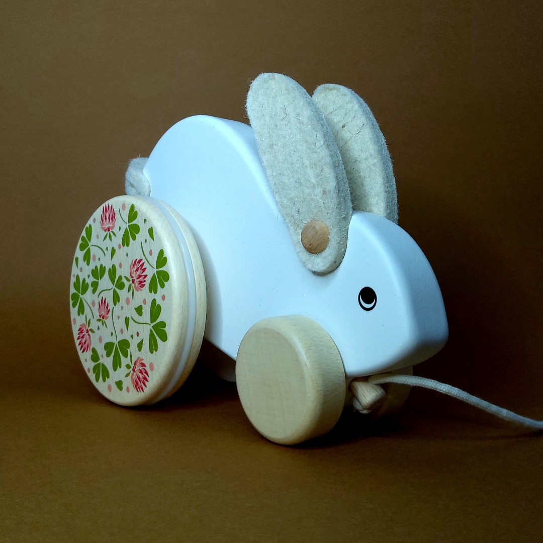 Pull and Push Along Toy Rabbit White, Wooden Toy, Role Play, Hop Along ...