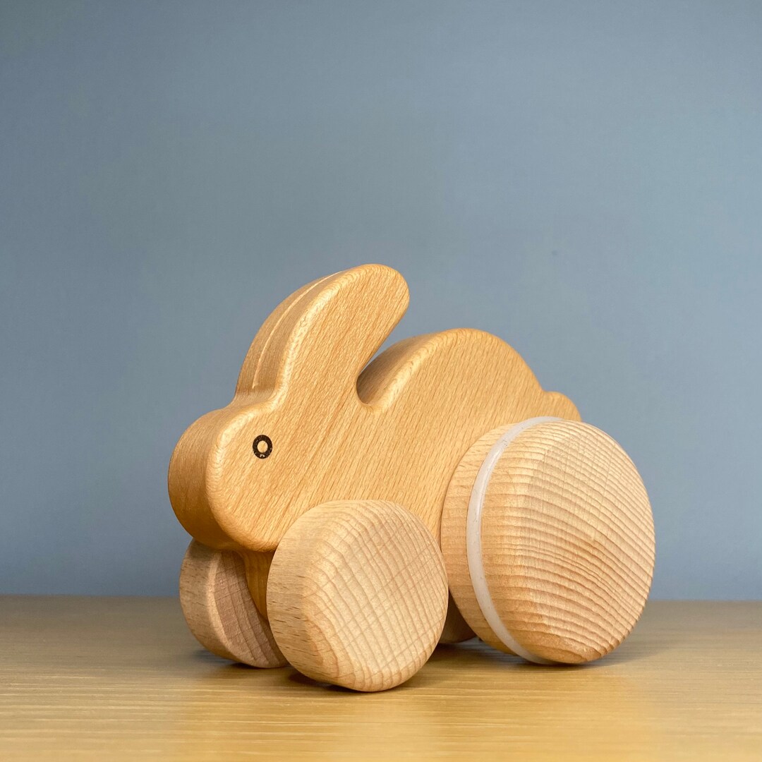 Children's Wooden Toy, Push Along Rabbit Natural, Hopping Motion, Role ...