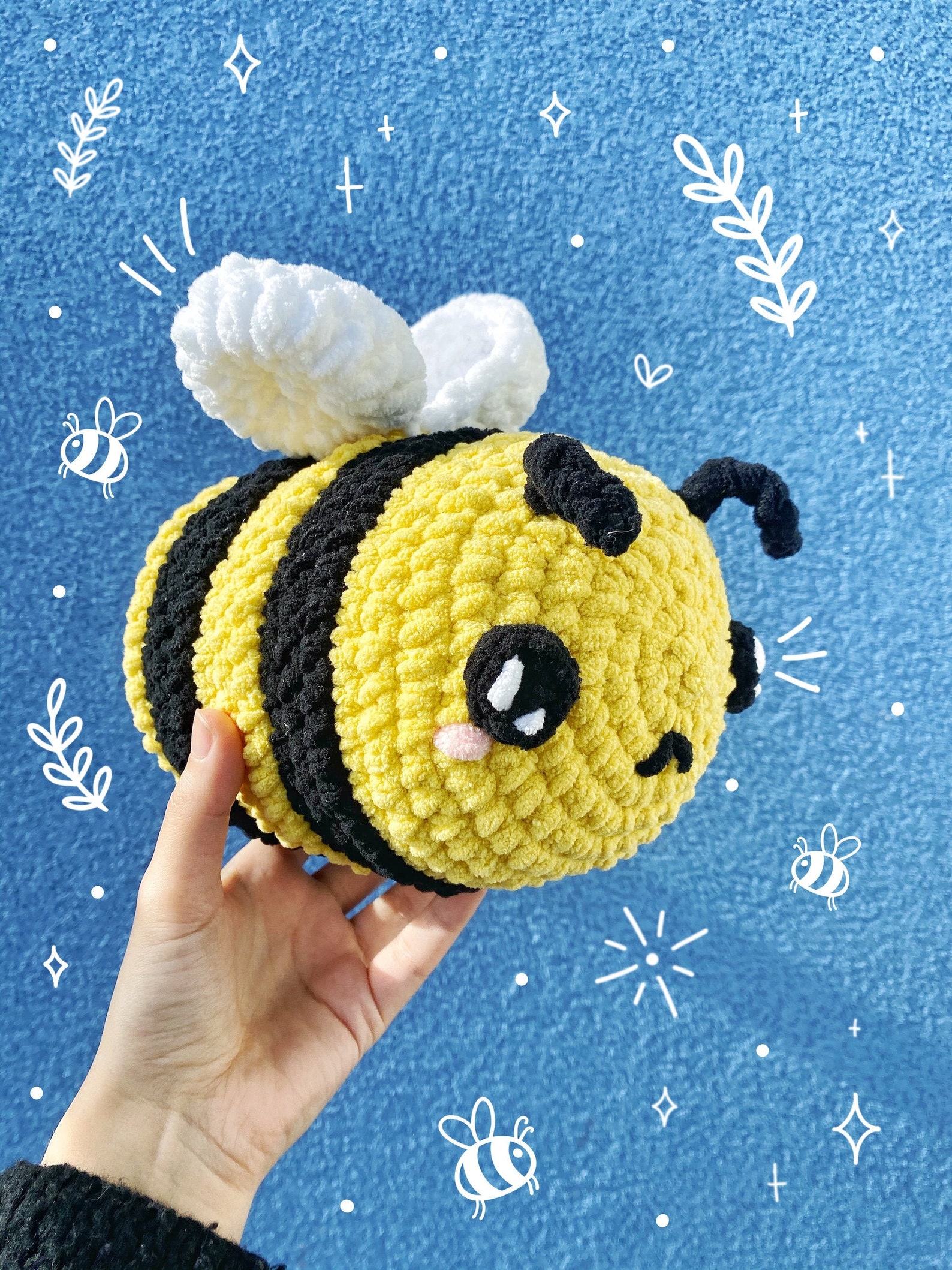Crochet Bee Plush large Fluffy Yarn Bumblebee - Etsy