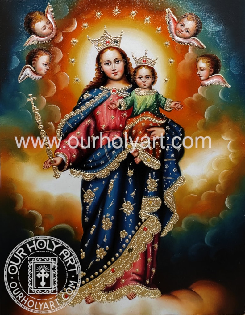 Mary Help of Christians, Blessed Virgin Mary, Original Oil Painting ...
