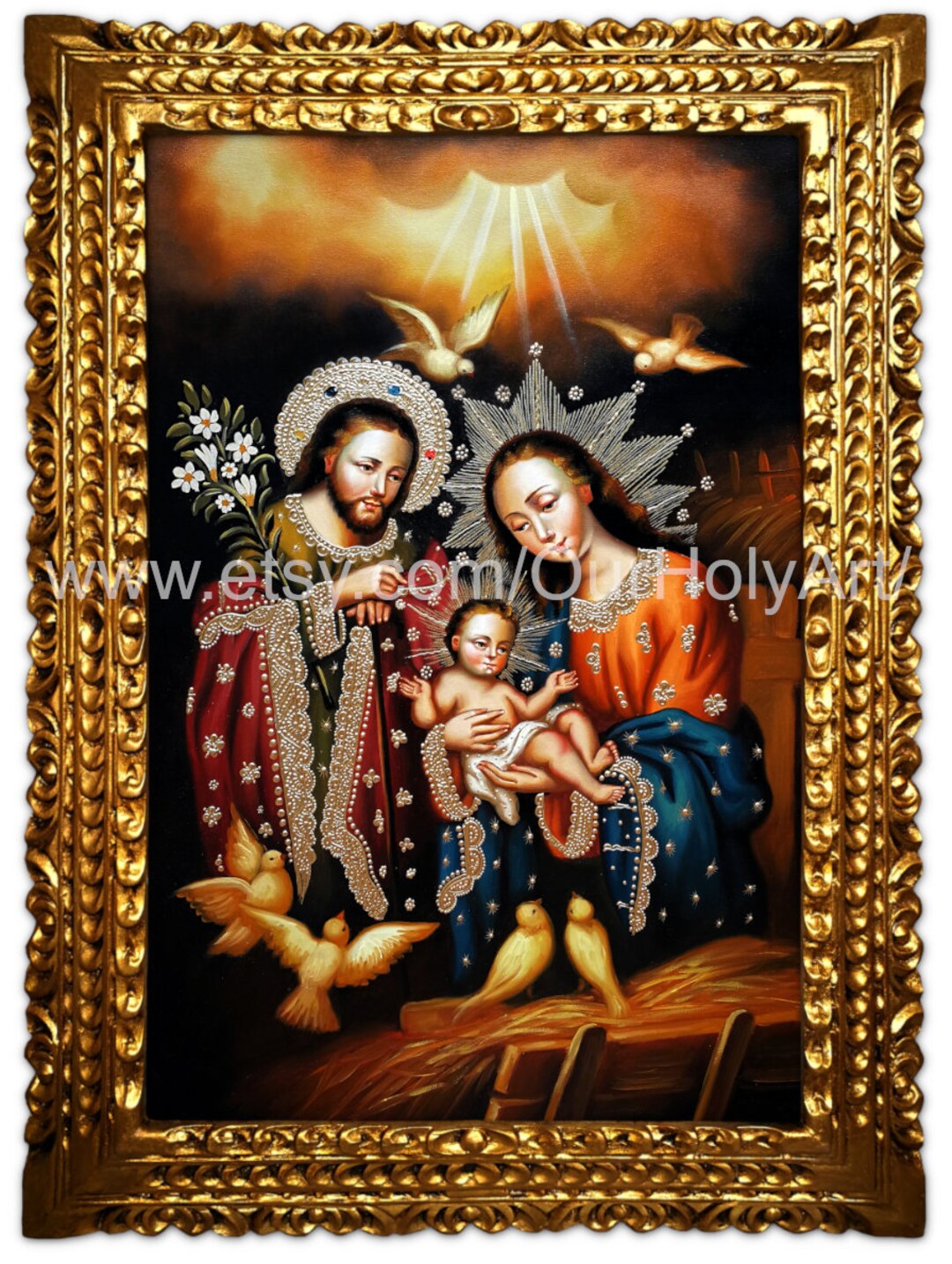 Sacred Family - Holy Family - Birth of Jesus - Oil Painting - Hand ...