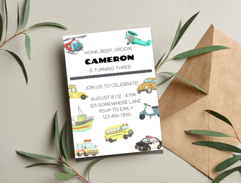 Transportation Birthday Invitation Editable Vehicles Birthday - Etsy
