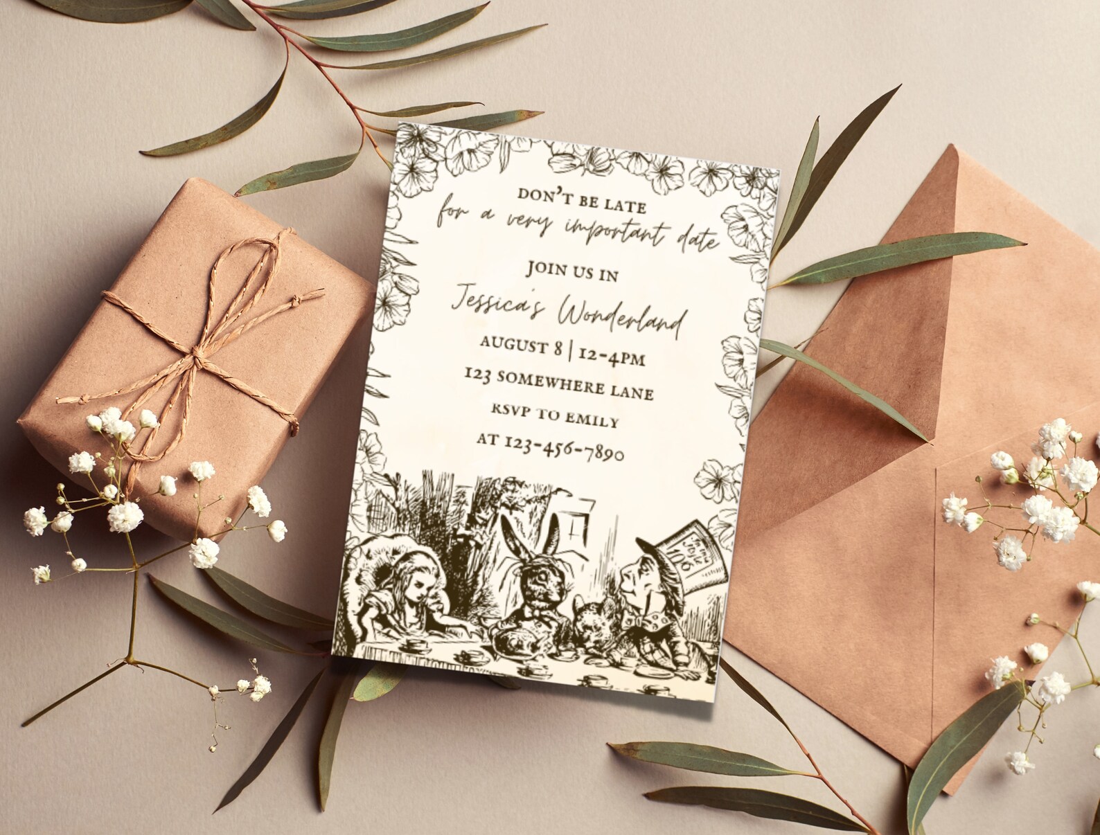 Alice in Wonderland Birthday Invitation, Vintage Alice in Wonderland ...
