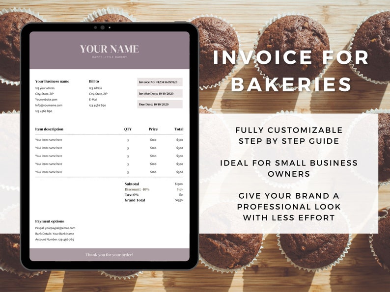 Invoice for Bakery Invoice Template Editable Invoice Canva | Etsy Canada
