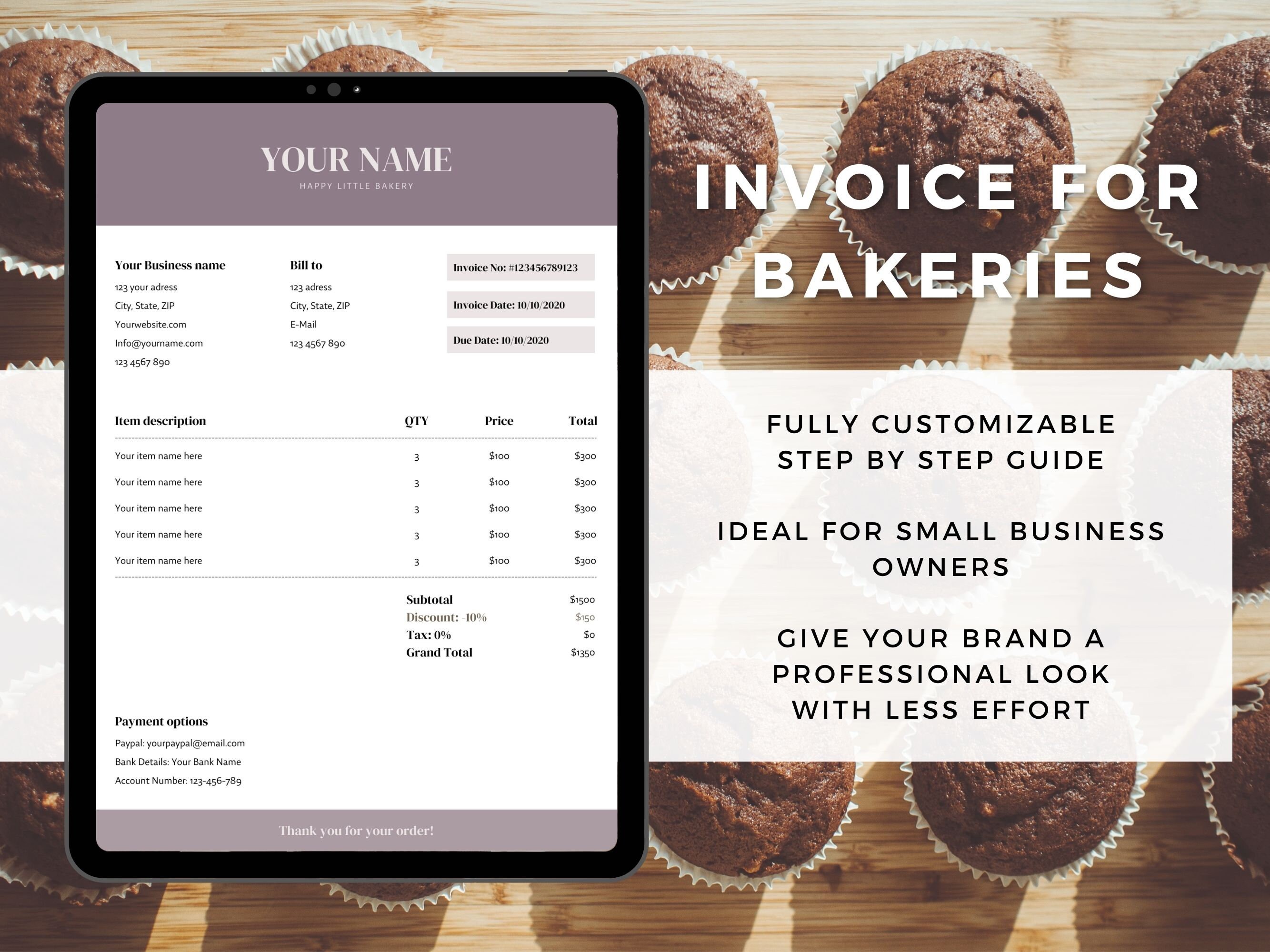 Invoice for Bakery Invoice Template Editable Invoice Canva | Etsy Canada