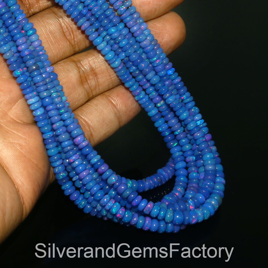 Ethiopian Opal Bead Necklace - Blue Fire Gemstone Jewelry Sale - Real ...