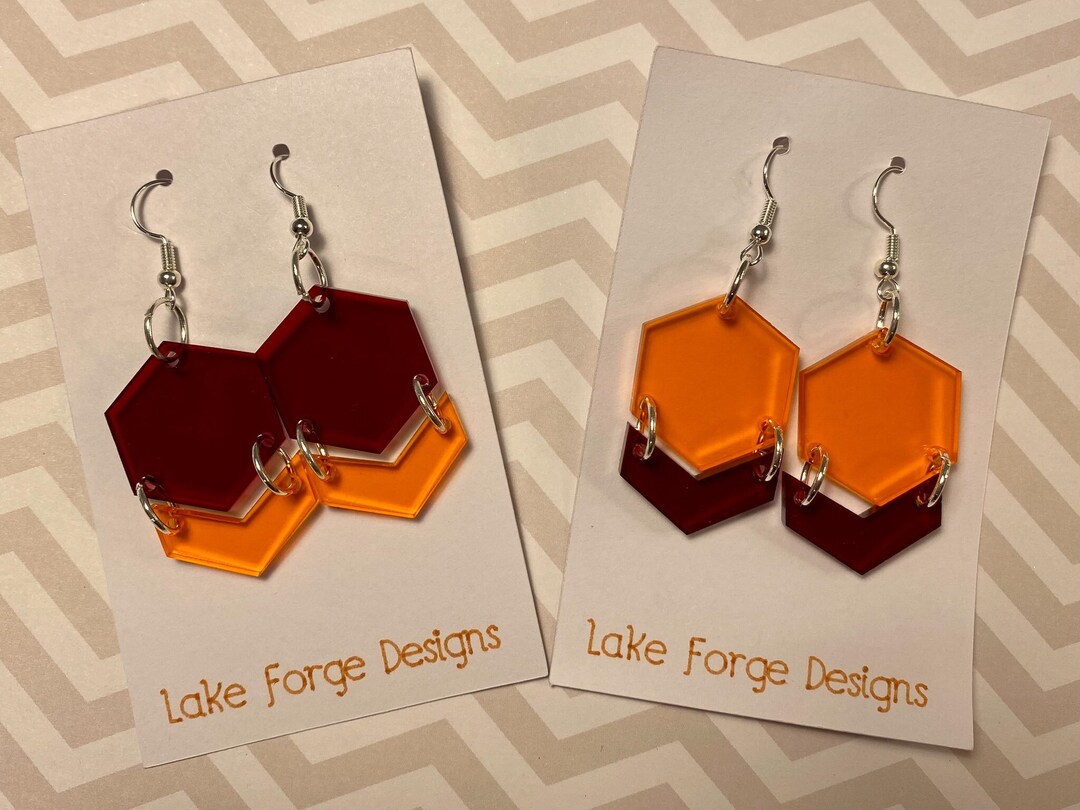 Virginia Tech Colors Hokie Acrylic Geometric Hexagon Chevron Earrings ...