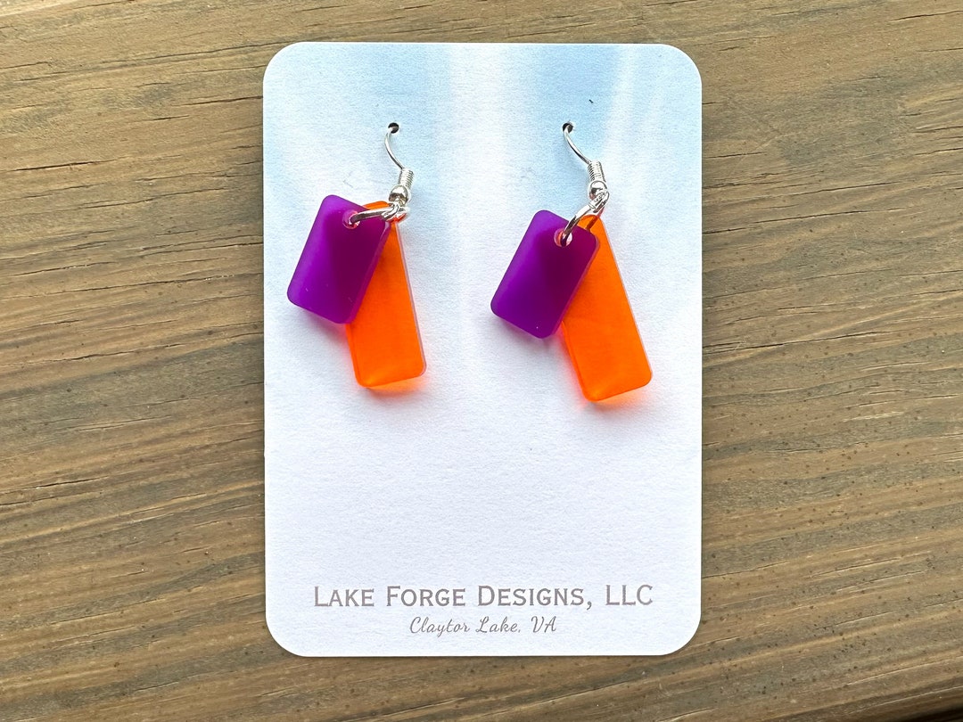 Clemson University Tigers Team Colors Acrylic Small Rectangle Earrings ...