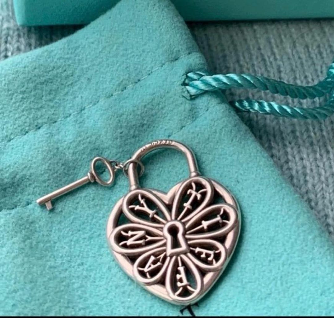 Nearly New Tiffany Filigree Heart & Key Pendant - Etsy