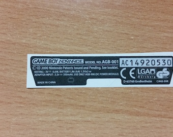 Gameboy Advance SP AGS-001 Back Label Cartridge Replacement | Etsy