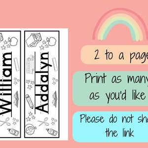 Coloring Activity Pre-k Name Tags Personalized Name Plates for Students ...