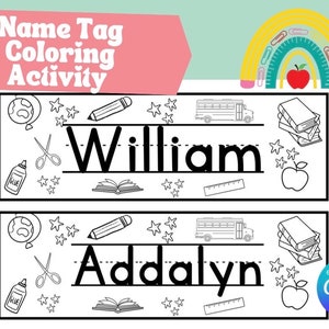 Coloring Activity Pre-k Name Tag Name Plate Kindergarten Back to School ...