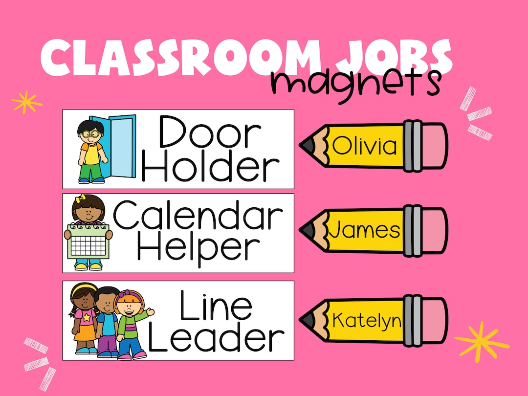 Classroom Jobs Class Helpers Magnet Whiteboard Custom With Clipart Line ...