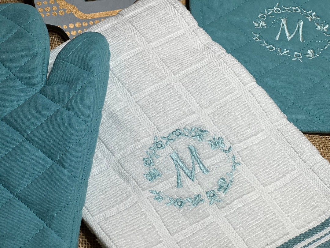 Embroidered Cotton Kitchen Towel, Personalized Monogram Tea Towel - Etsy