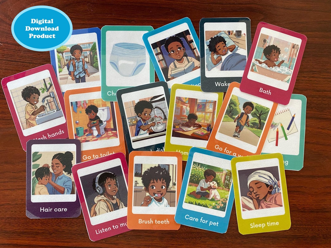 Daily Routine Cards for Black Boys: Visual Schedule (digital Download ...