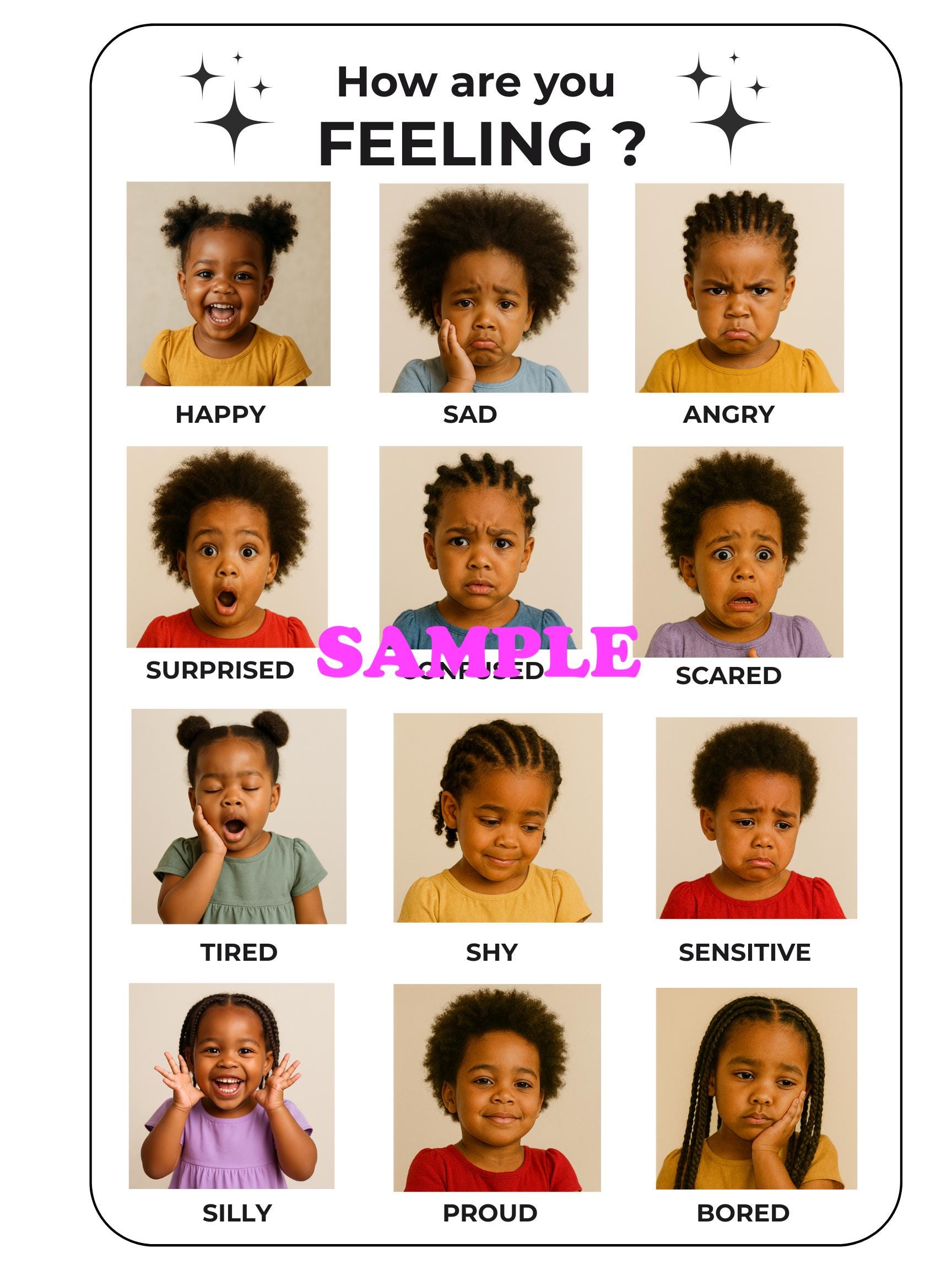 Feelings Chart | Emotions Poster for Black Girls | Social Emotional ...