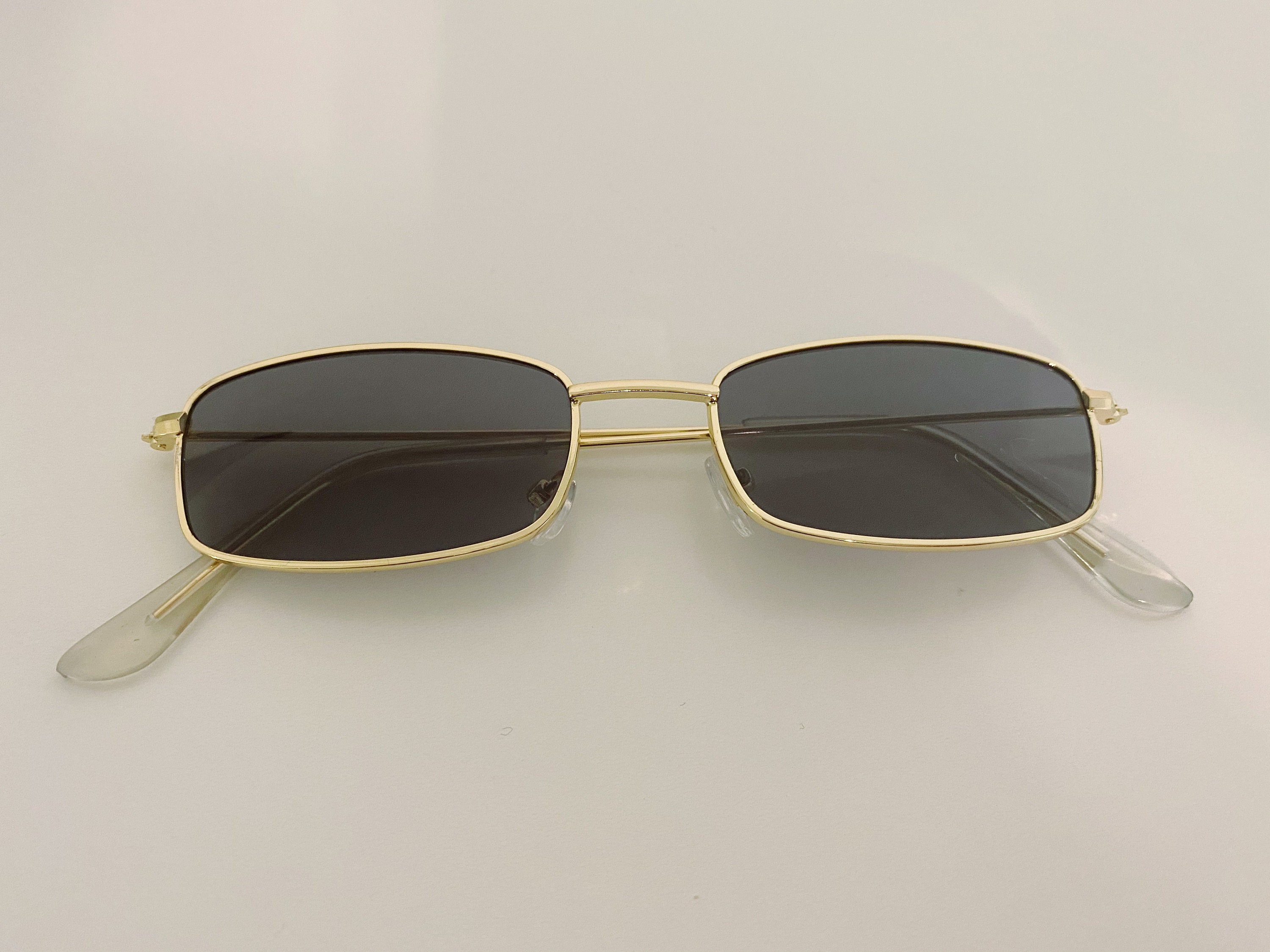 Small Retro Shades Rectangle Sunglasses Black Lens With Gold - Etsy