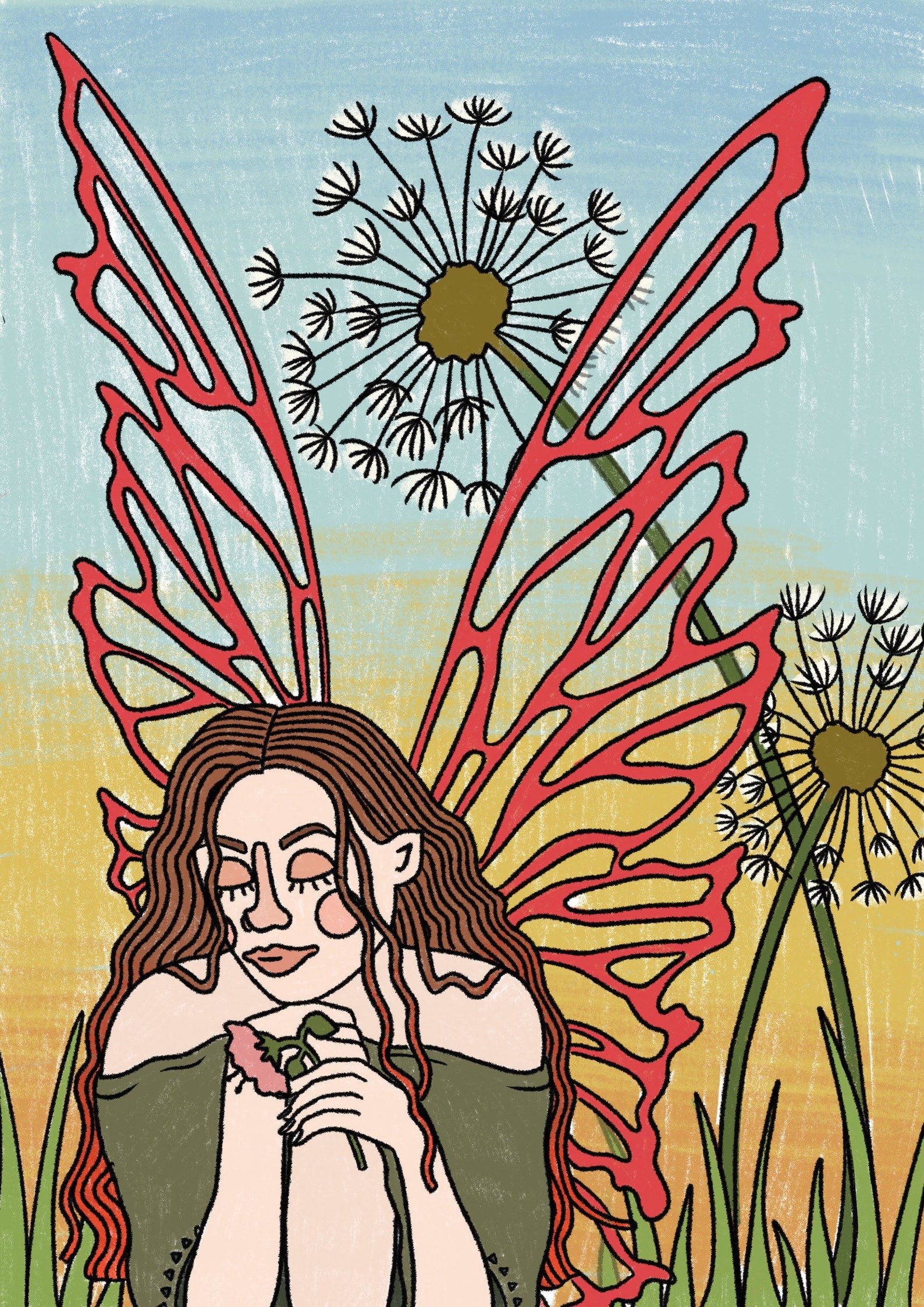 Fairy in the the grass // Art Print // Art // Illustration // Wall Art ...