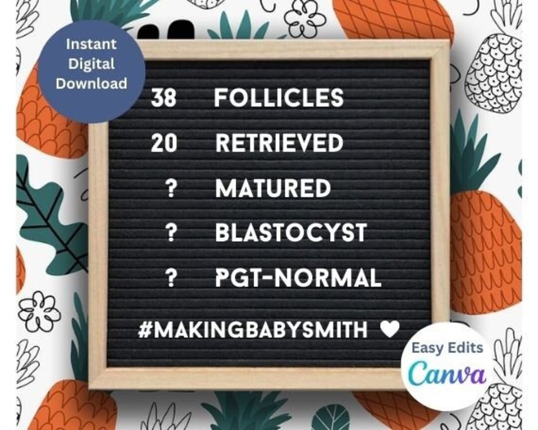 Digital IVF Egg Retrieval Letter Board Template Editable Pineapples for ...
