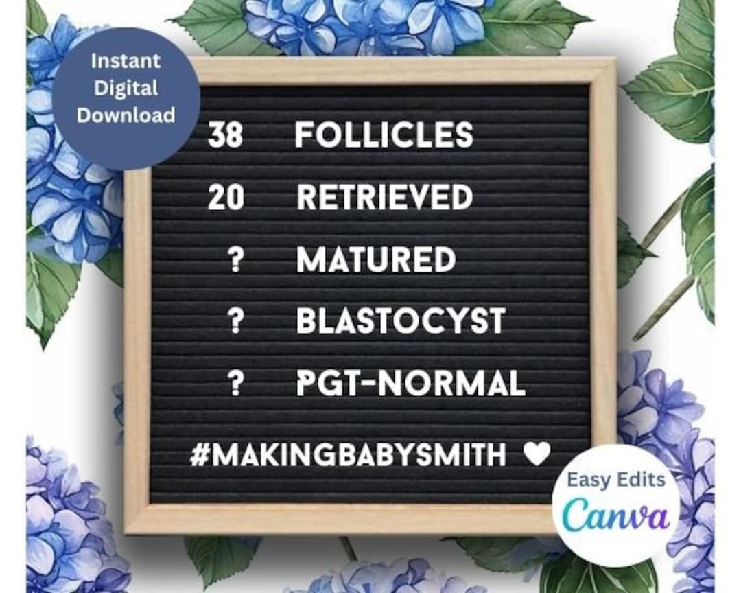 Digital IVF Egg Retrieval Letter Board Template Editable for Social ...