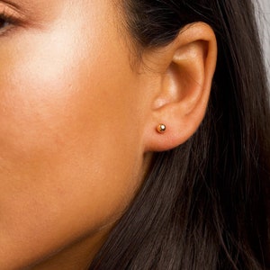 SOLID 14K Gold Ball Earrings, Gold Push Back Studs Woman, Ball Earring ...