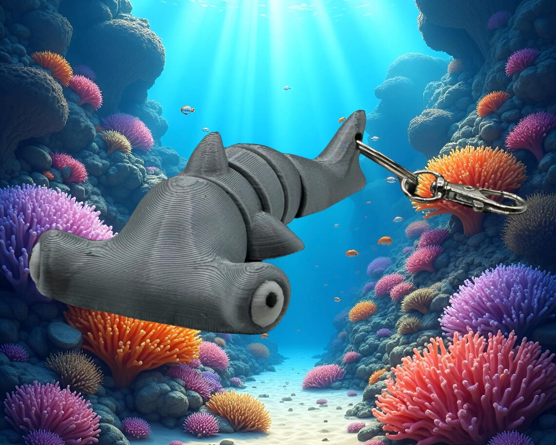 3D Printed Flexi Hammerhead Shark Keychain - Etsy