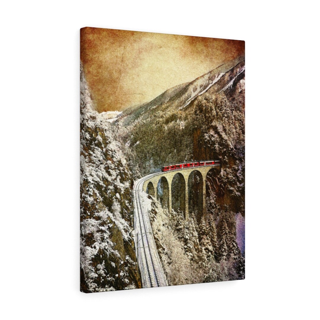 Swiss Train in the Alps -- Premium Wall Canvas Art Print - Etsy