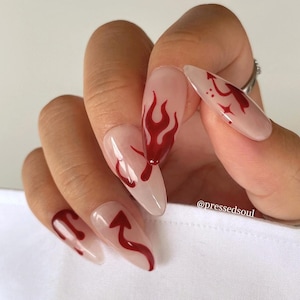 DIABLO | Little Red Devil Press on Nails | Hand-paint Nail Art ...