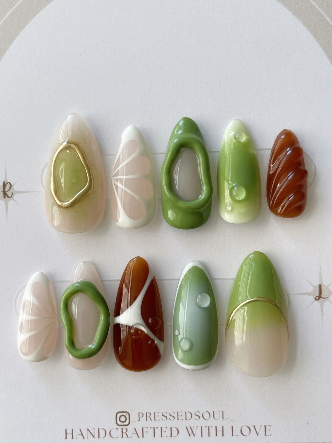 FREYA | Y2K Graffiti Press on Nails | Lily Pad Nails | Abstract Green ...