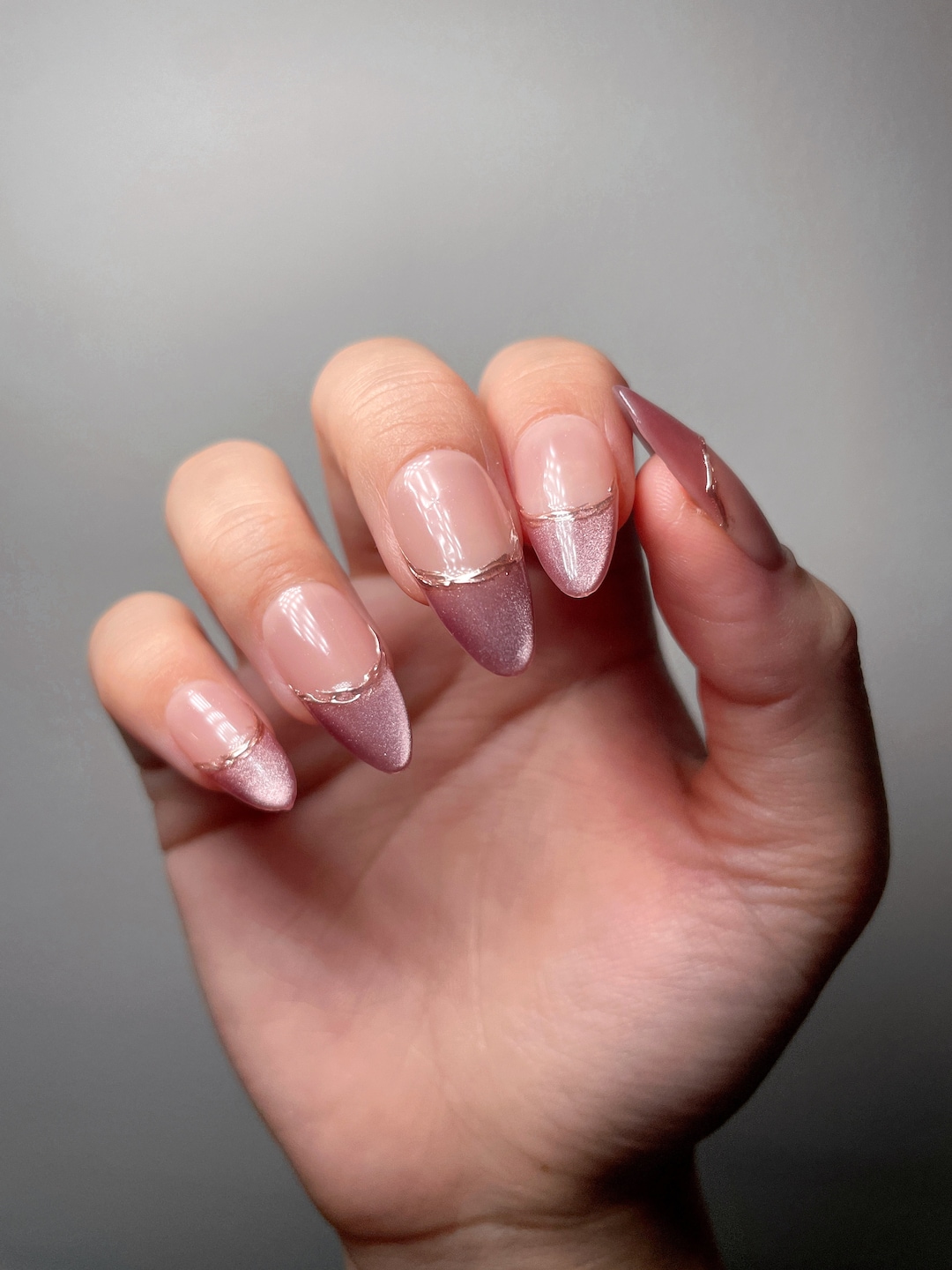 LANA | Magnetic French Press on Nails | Rose Gold Nails | French Tip ...