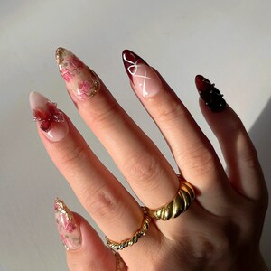 SIENA | Floral Coquette Press on Nails | Deep Red Blush Nails ...