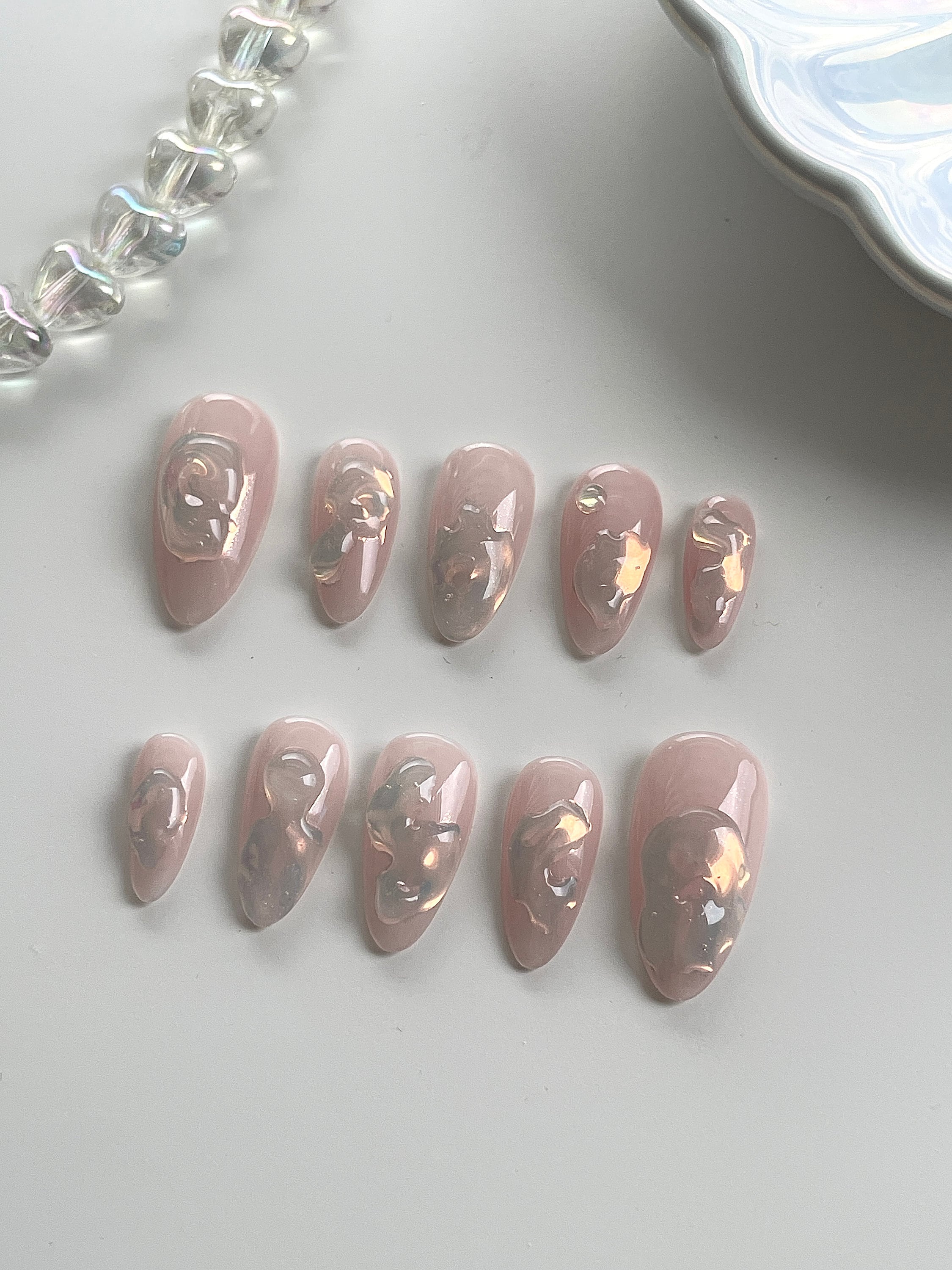 AYLA | Moonlight Glass Bead Press on Nails | Nuance Nails | Pearly ...