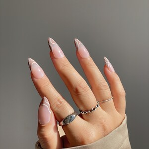 EMBER | Abstract Brown Swirls Press on Nails | Abstract Line Art Nails ...